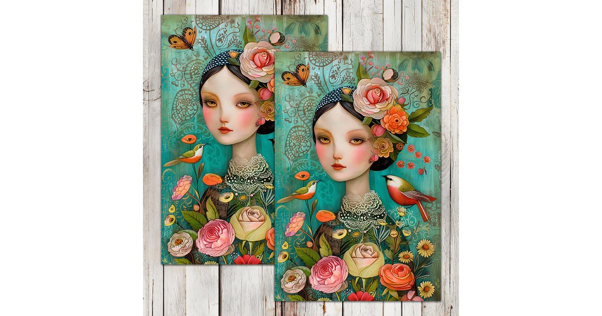 BOHO BIRD AND FLOWER GIRL DECOUPAGE TISSUE PAPER | Zazzle