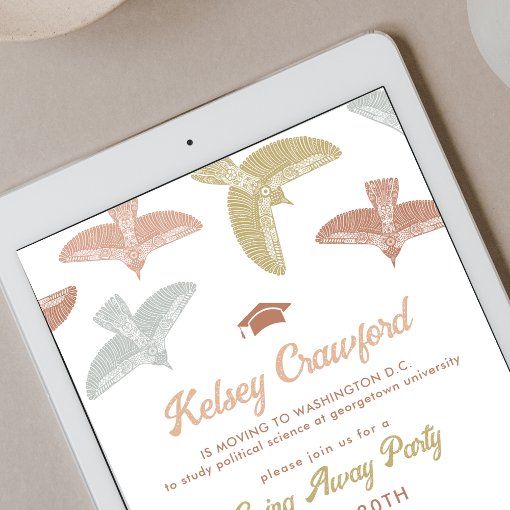 Boho Birds Graduation Going Away Party Invitation | Zazzle