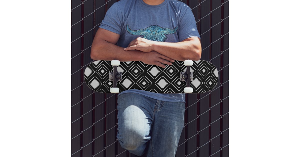 Boho Black Tribal Geometric Aztec Pattern Skateboard | Zazzle