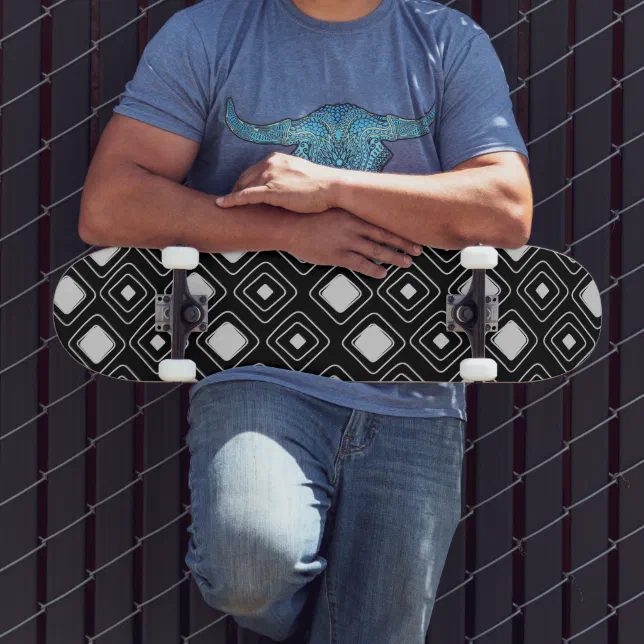 Boho Black Tribal Geometric Aztec Pattern Skateboard | Zazzle