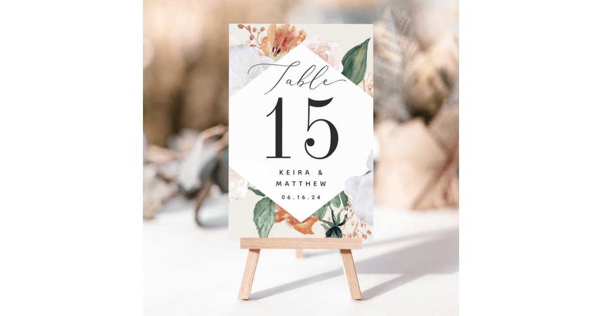 Boho Blooms | Floral Personalized Table Number | Zazzle