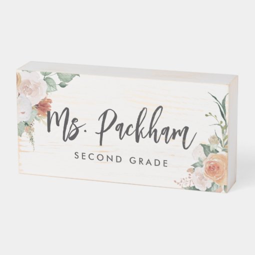 Boho Blooms Floral Teacher Name Classroom Wooden Box Sign | Zazzle