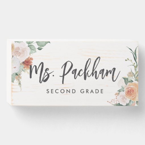 Boho Blooms Floral Teacher Name Classroom Wooden Box Sign | Zazzle