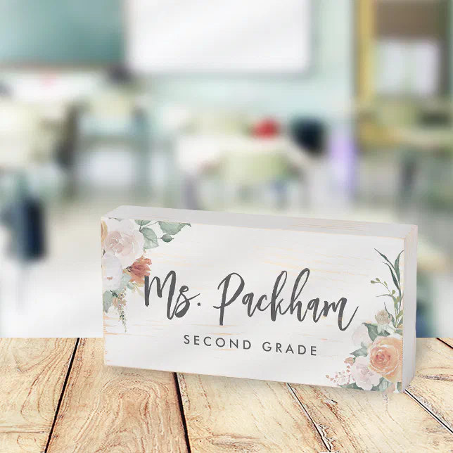 Boho Blooms Floral Teacher Name Classroom Wooden Box Sign | Zazzle