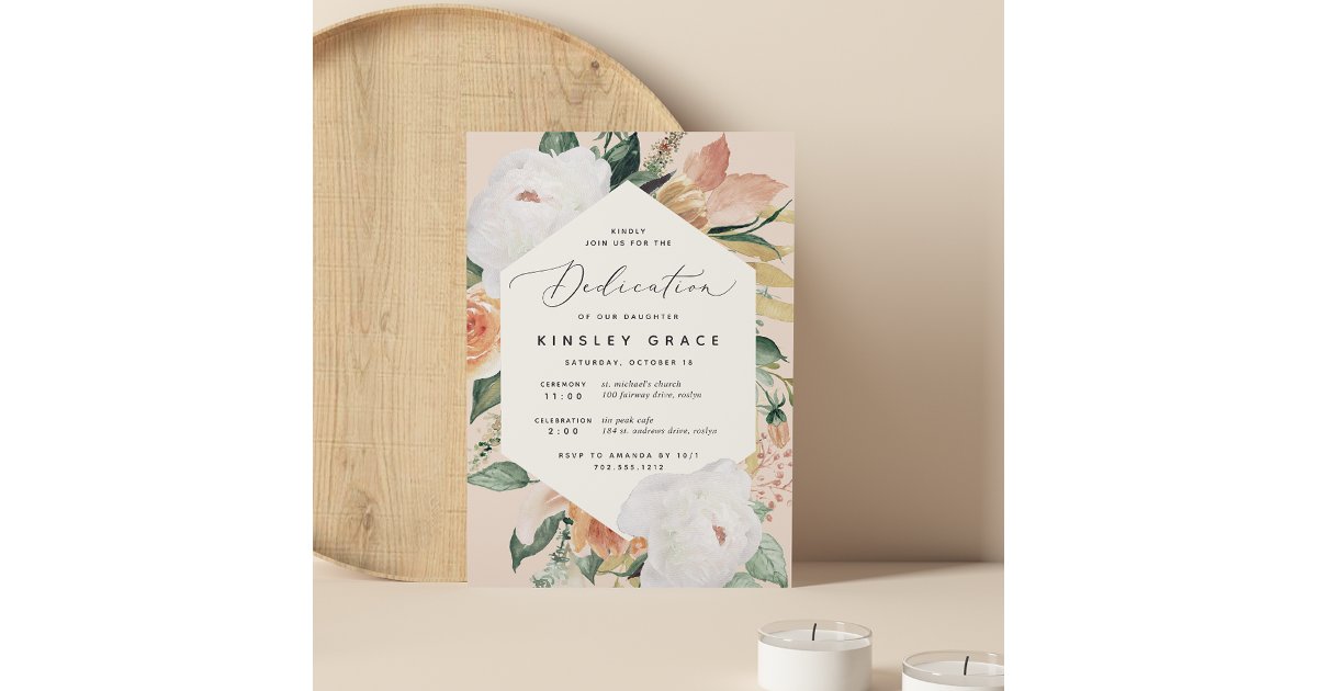 Boho Blooms | Modern Floral Baby Dedication Invitation | Zazzle