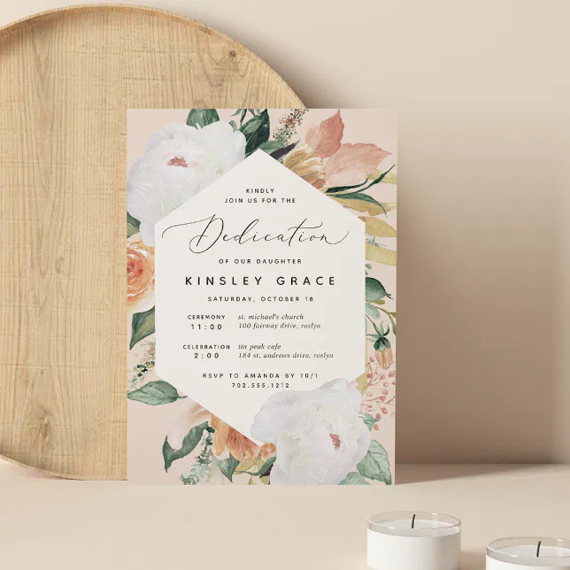 Boho Blooms | Modern Floral Baby Dedication Invitation | Zazzle