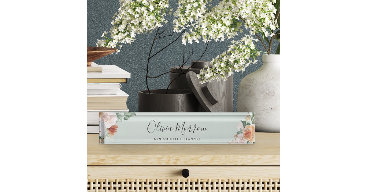 Boho Blooms | Modern Watercolor Floral Desk Name Plate | Zazzle
