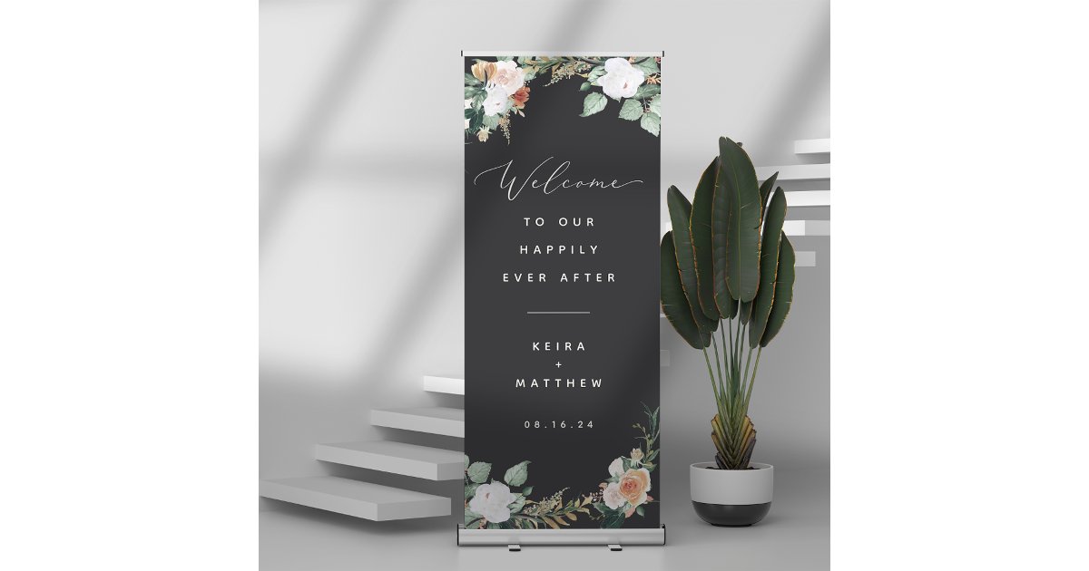 Boho Blooms Wedding Welcome Retractable Banner | Zazzle