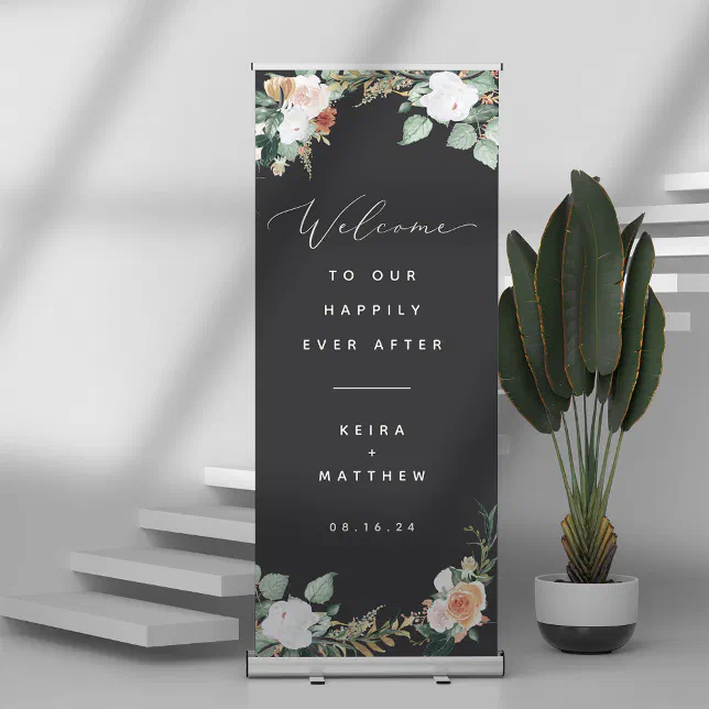 Boho Blooms Wedding Welcome Retractable Banner | Zazzle