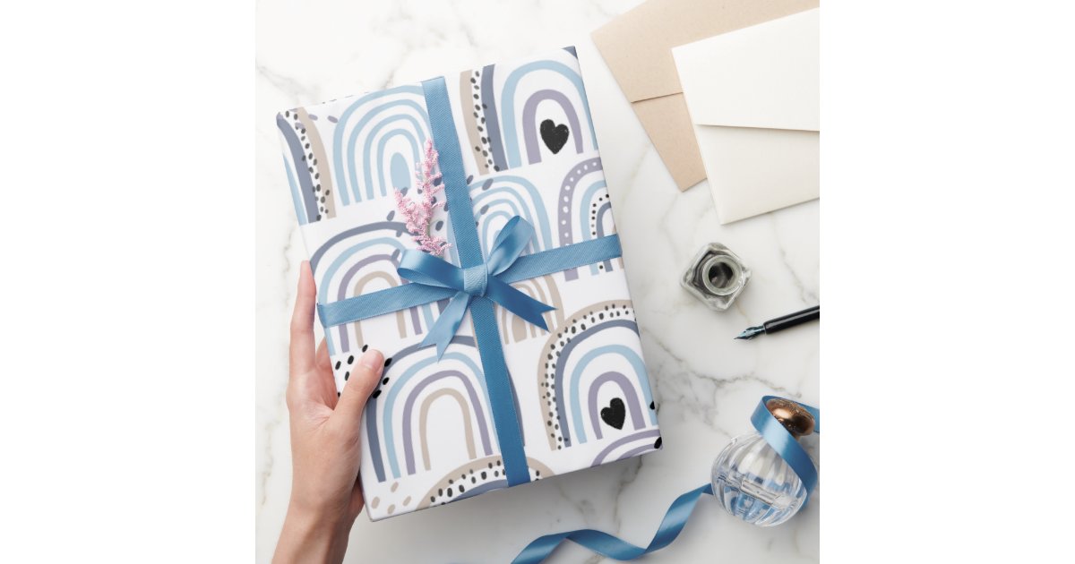 Boho Blue Baby Boy Rainbow Baby Shower Baby Gift Wrapping Paper | Zazzle