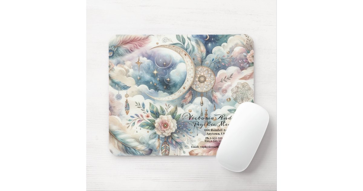 Boho Blue Dreamcatcher Psychic Reading Logo Mouse Pad | Zazzle
