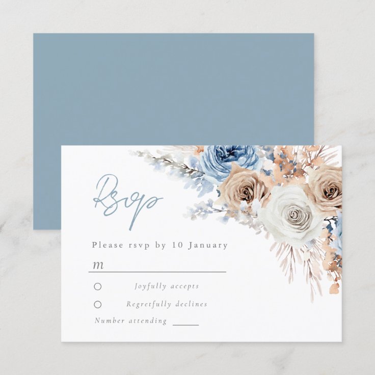 Boho Blue: Dusty Blue Bohemian Floral Wedding RSVP Card | Zazzle
