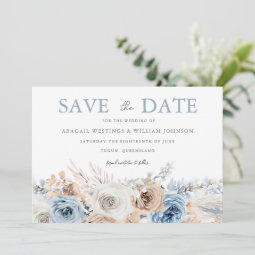 Boho Blue: Dusty Blue Bohemian Floral Wedding Save The Date | Zazzle