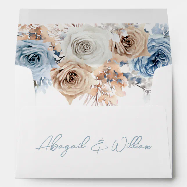 Boho Blue Dusty Blue Bohemian Floral Wedding White Envelope | Zazzle