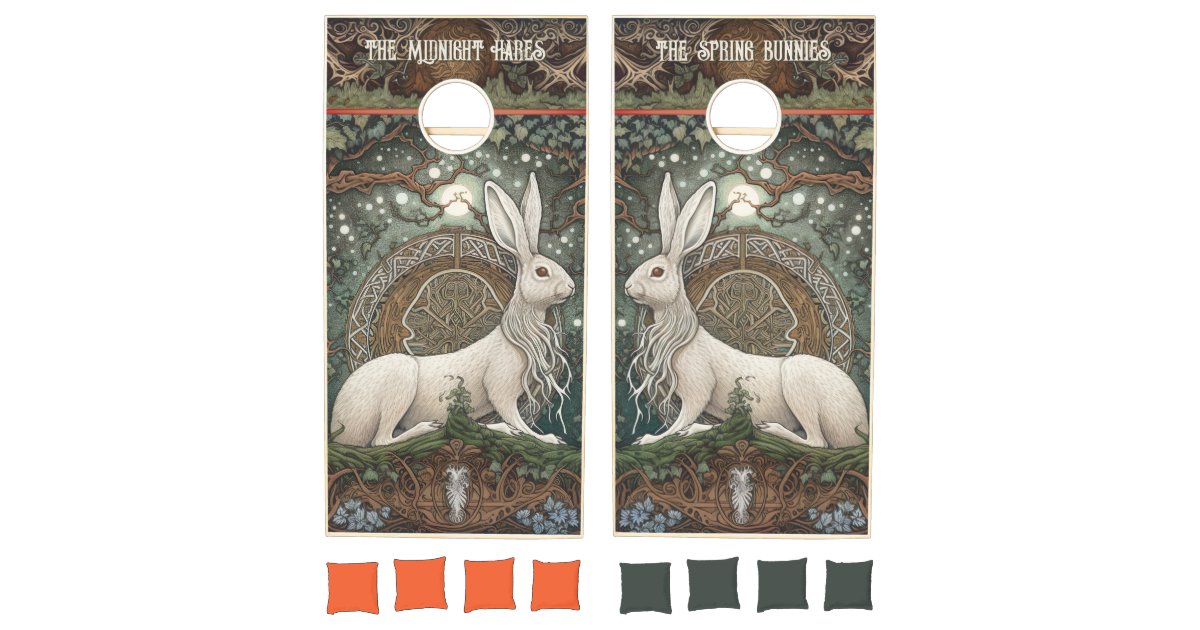 Boho Blue Fantasy Woodland Hare Magical Folk Art Cornhole Set | Zazzle
