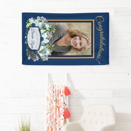Boho Blue Floral Graduation Congratulations Banner | Zazzle