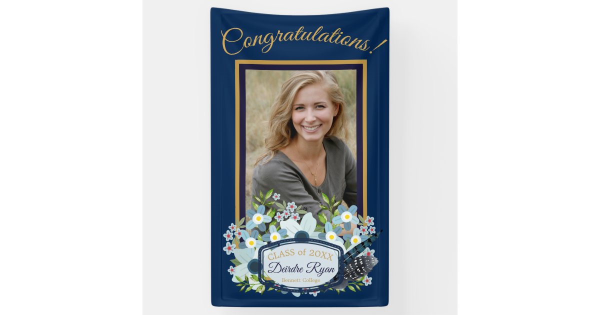 Boho Blue Floral Graduation Congratulations Banner | Zazzle