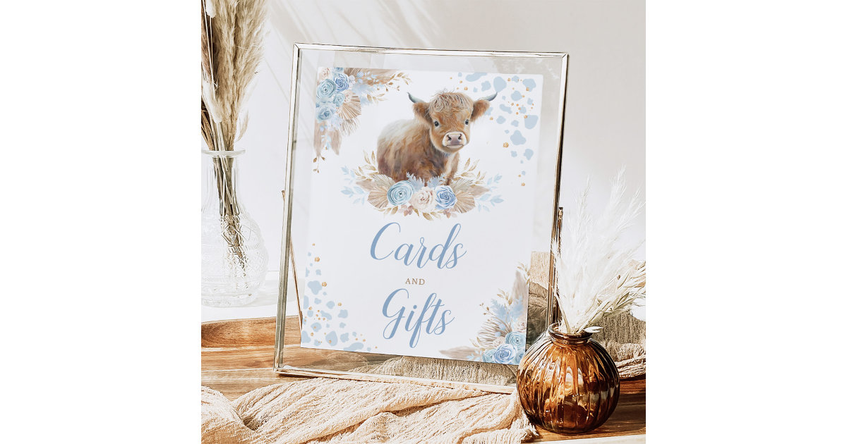 Boho Blue Highland Cow Cards & Gifts Sign | Zazzle