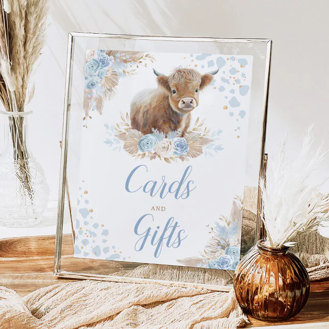 Boho Blue Highland Cow Cards & Gifts Sign | Zazzle