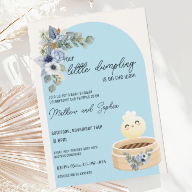 Boho Blue Little Dumpling Baby Shower Invitation | Zazzle