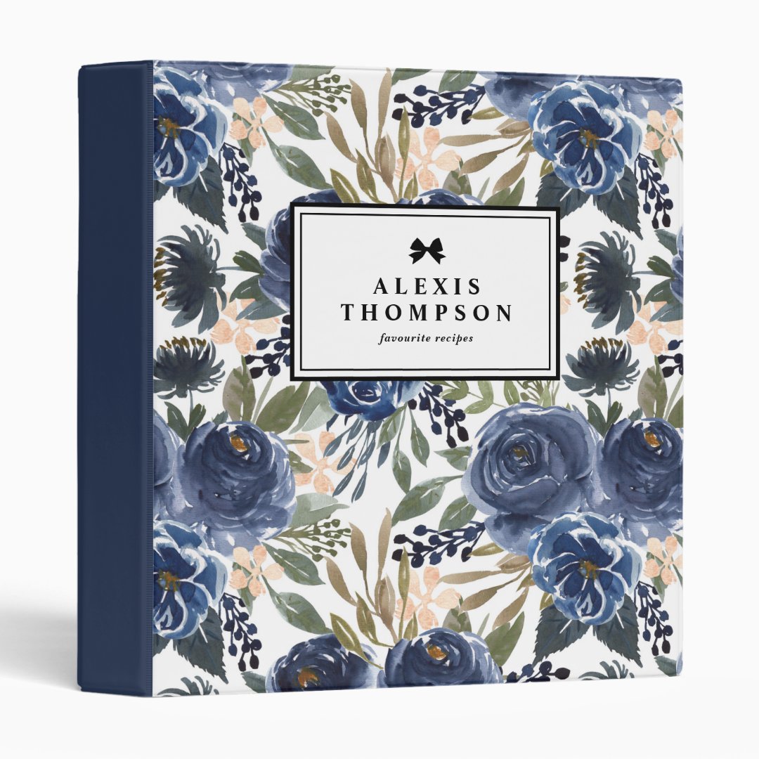 Boho Blue Watercolor Floral Pattern Personalized 3 Ring Binder | Zazzle