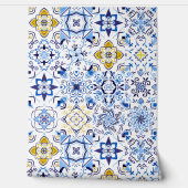 Boho Blue Yellow Mediterranean Style Pattern Wallpaper | Zazzle