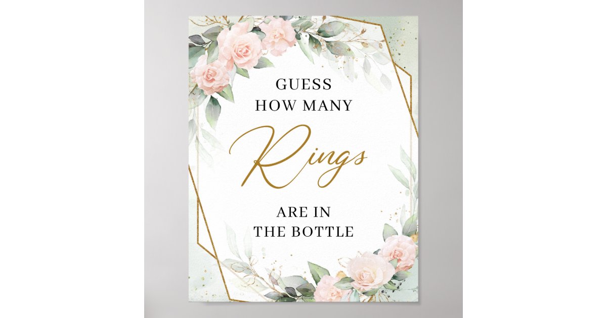 Boho blush and greenery gold Guess how many rings Poster | Zazzle