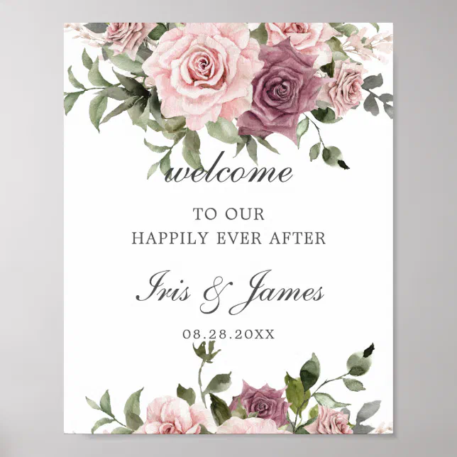 Boho Blush Cinnamon Rose Floral Wedding Welcome Poster | Zazzle