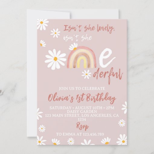 Boho Blush Pink Daisy 1st Birthday Invitation | Zazzle