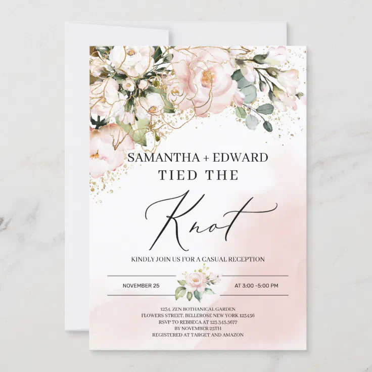 Boho Blush Pink Floral Gold Tied The Knot Engage Invitation Zazzle