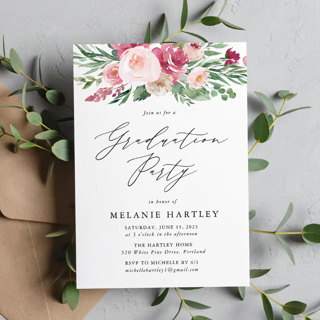 Boho Blush & Pink Floral Graduation Party Invitation | Zazzle