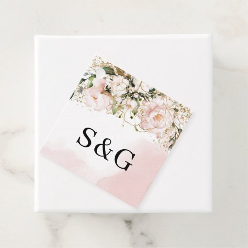 Boho blush pink floral wedding initials monogram favor tags | Zazzle