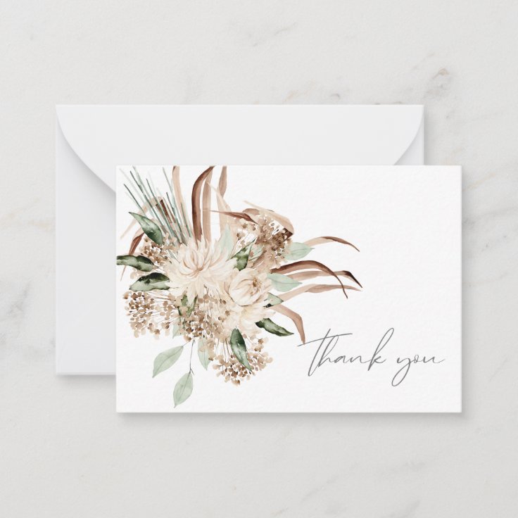 Boho Bohemian Beige Floral Thank You Note Card | Zazzle