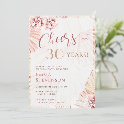 Boho Bohemian Cheers 30 Years Ladies 30th Birthday Invitation | Zazzle