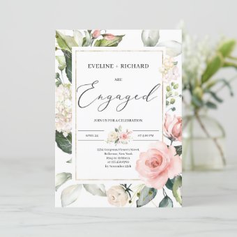 Boho bohemian floral frame gold engagement invitation | Zazzle