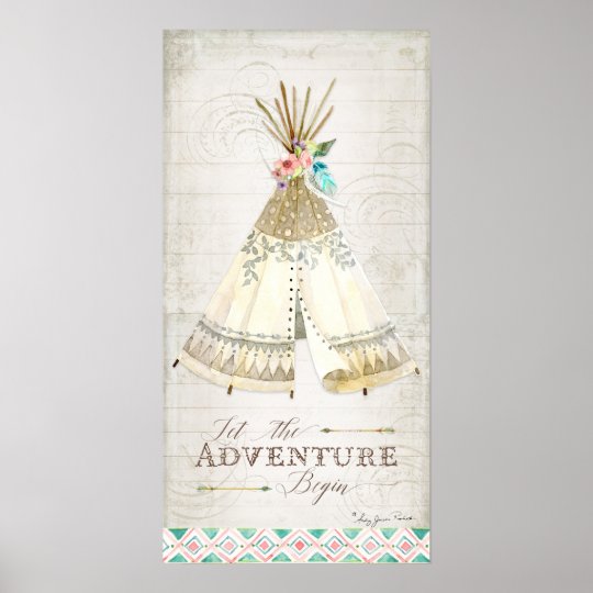 Boho Bohemian Let the Adventure Begin Teepee Wood Poster | Zazzle.com