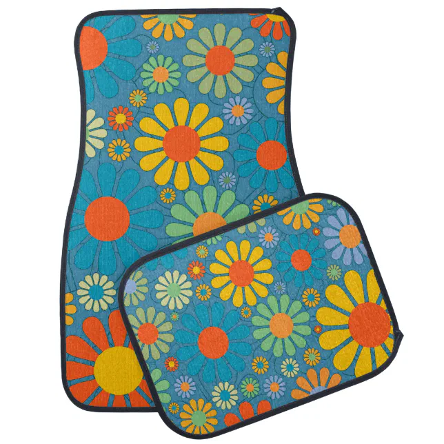 Boho Bohemian Retro Colorful Floral Flowers Car Mat | Zazzle