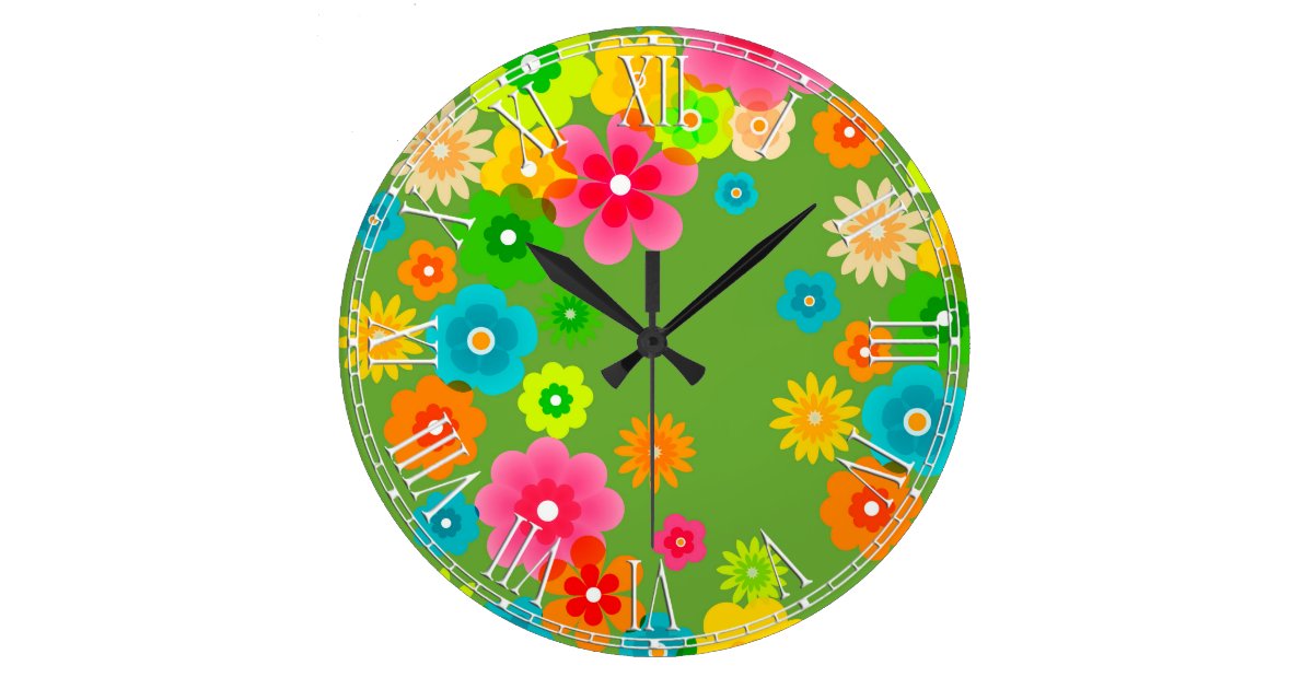 Boho Bohemian Retro Colorful Floral Flowers Large Clock | Zazzle.com