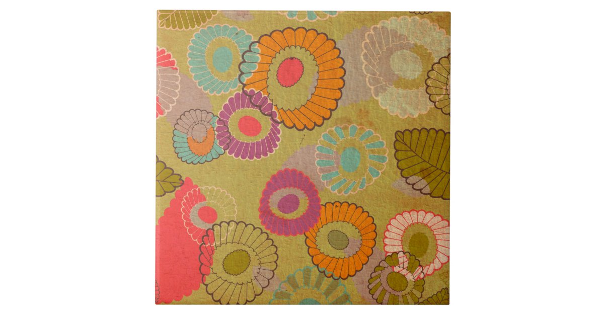 Boho Bohemian Retro Colorful Floral Flowers Tile | Zazzle