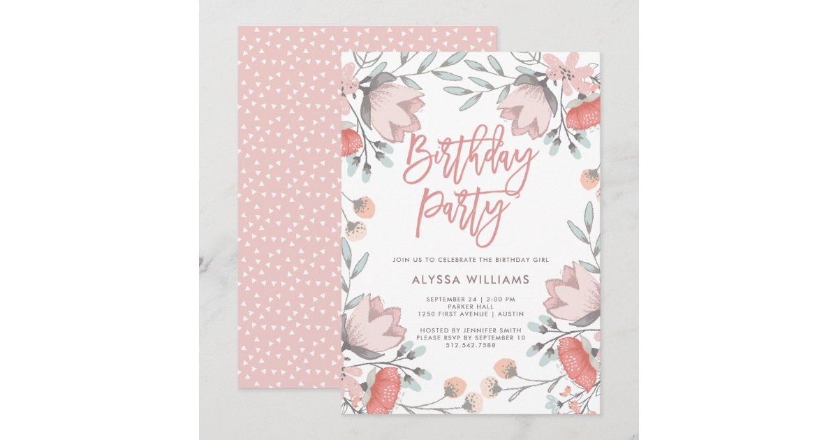 Boho Botanical Flowers Birthday Party Invitation | Zazzle