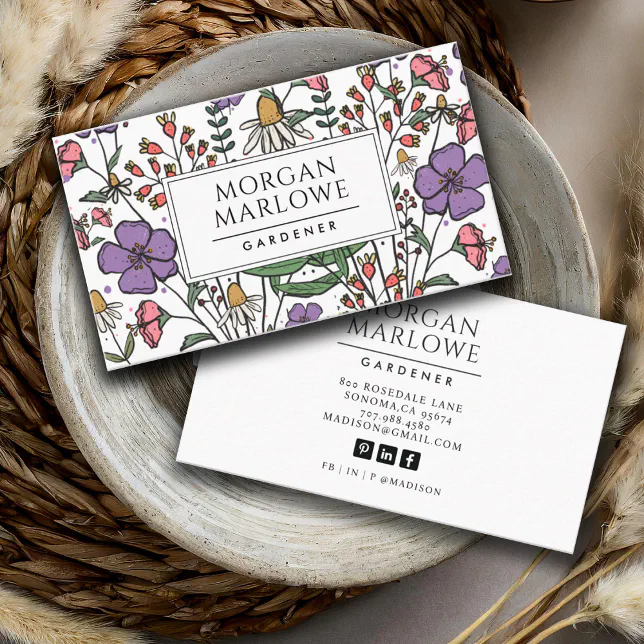 Boho Botanical Wildflower Floral Gardener Business Card | Zazzle