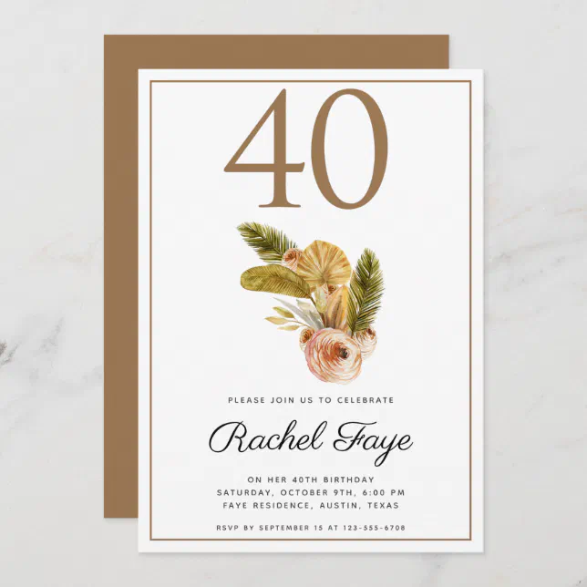 Boho Bouquet 40th Birthday Party Invitation | Zazzle