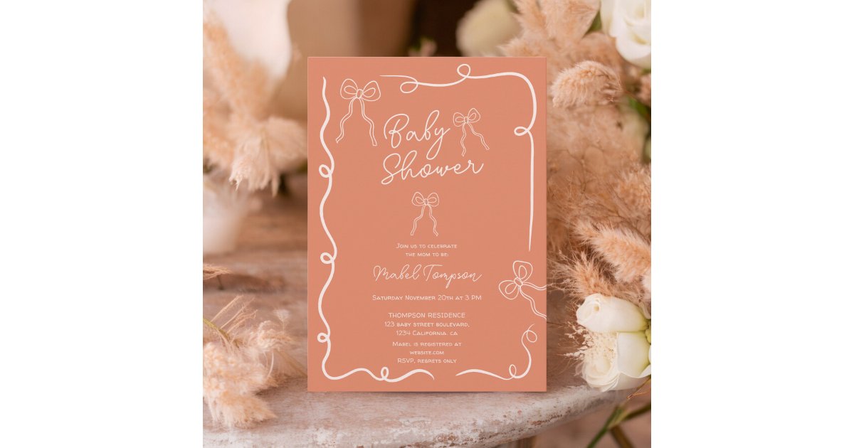 Boho bows ribbon illustrations Baby shower Invitation | Zazzle