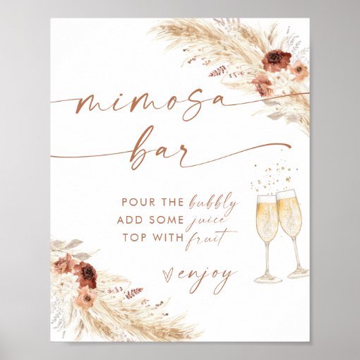 Boho Bridal Shower Mimosa Bar Sign | Pampas Grass | Zazzle