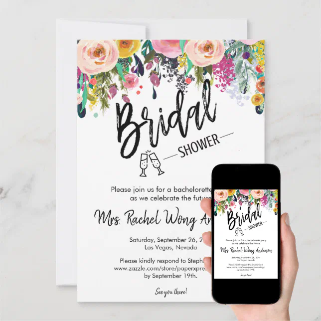 Boho Bridal Shower QR Code RSVP Details Invitation | Zazzle