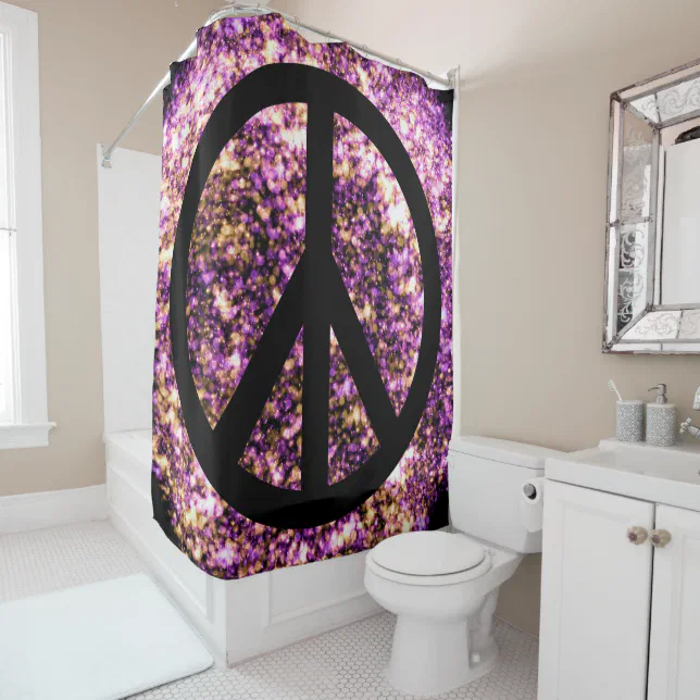 Boho Bright Blurry Sparkly Lights Peace Sign Shower Curtain | Zazzle