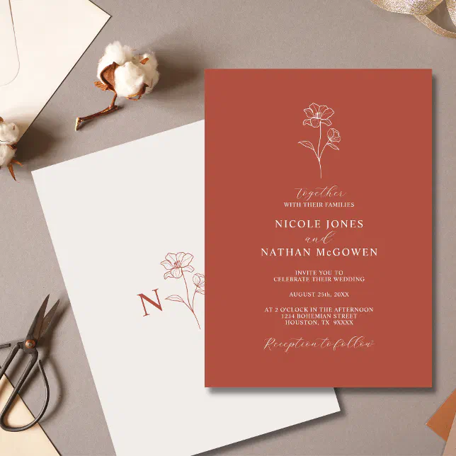 Boho Budget Terracotta Rust Flower Wedding | DIY Invitation | Zazzle