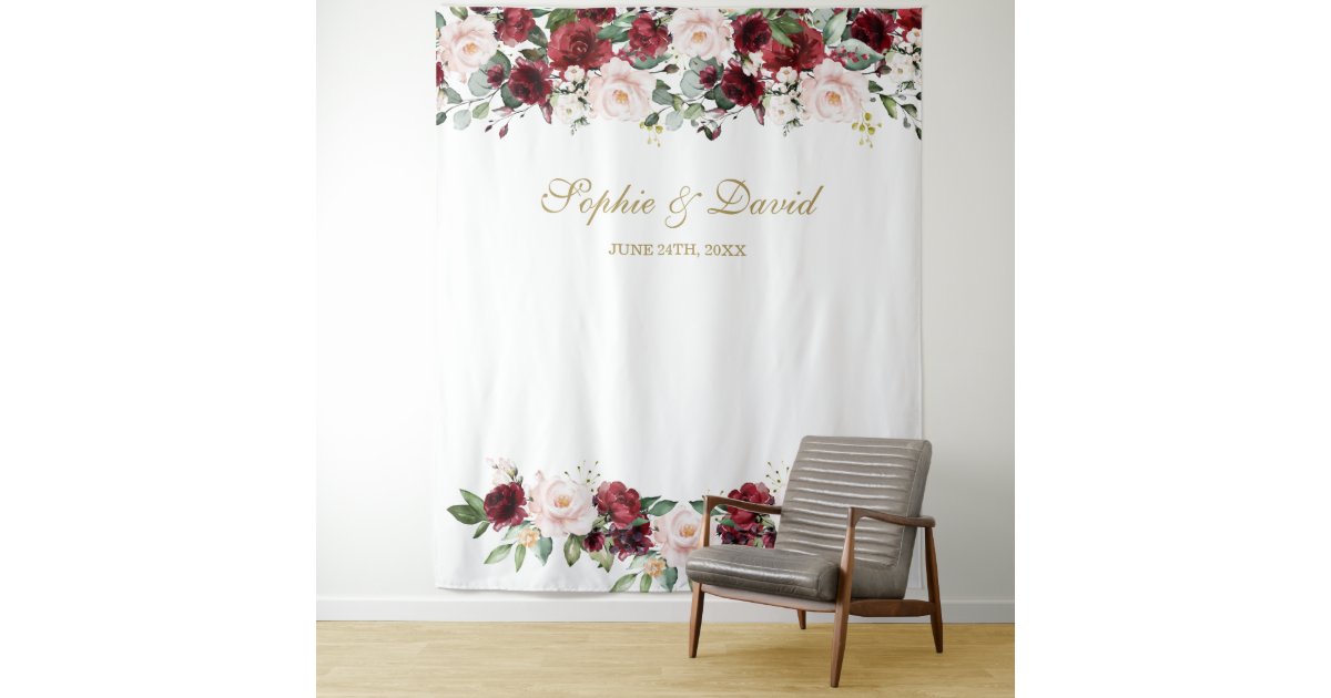 Boho Burgundy Blush Wedding Photo Booth Backdrop | Zazzle