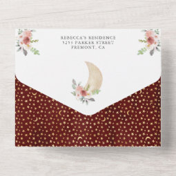 Boho Burgundy Floral Stars Moon Maroon Baby Shower All In One ...