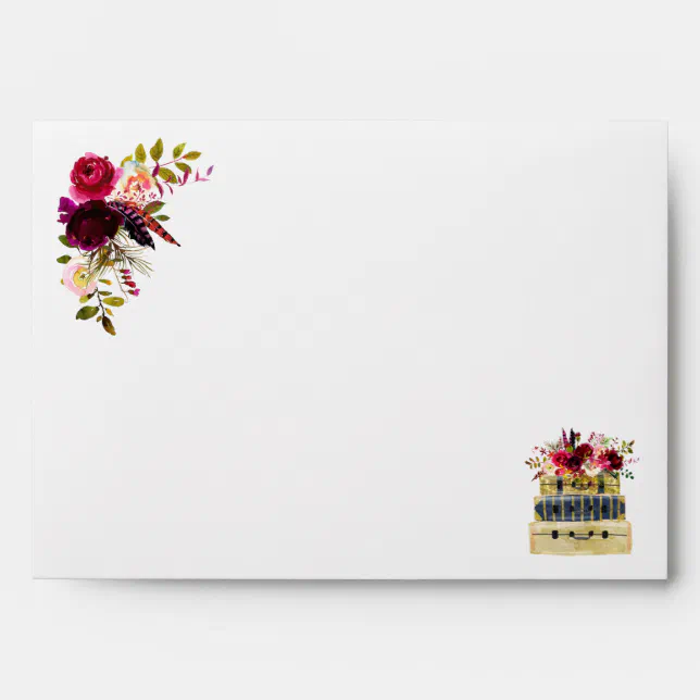 Boho Burgundy floral travel suitcase Envelope | Zazzle